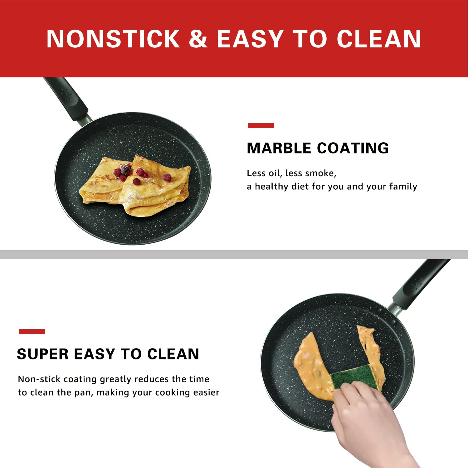 LECOOKING Nonstick Dosa Pan, Comal Para Tortillas, Non-Stick Pancake Griddle Compatible with Induction, also for Crepes.9.5 inch