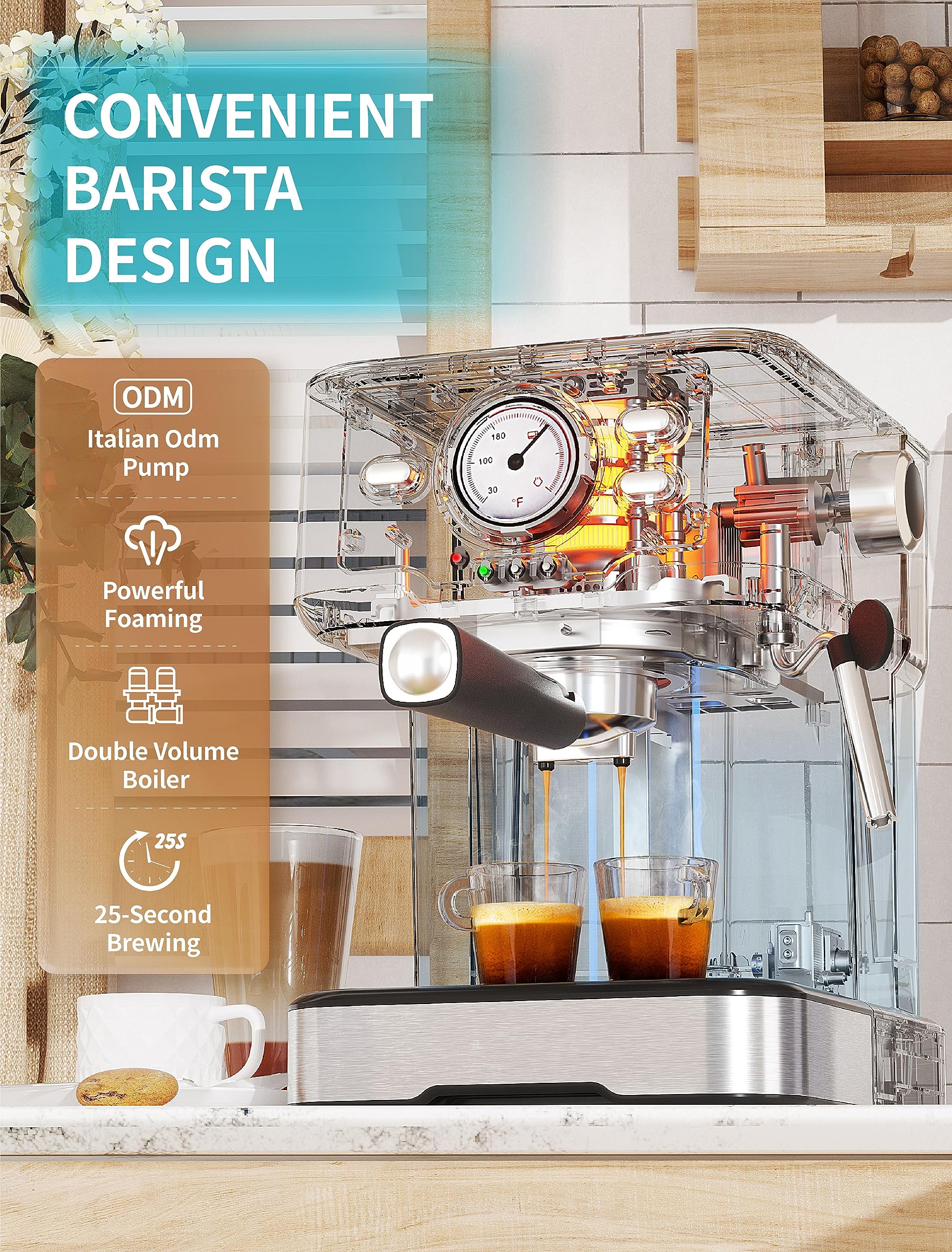 Gevi 20 Bar Compact Professional Espresso Coffee Machine with Milk Frother for Espresso, Latte and Cappuccino Burr Coffee Grinder with 35 Precise Grind Settings, Beige
