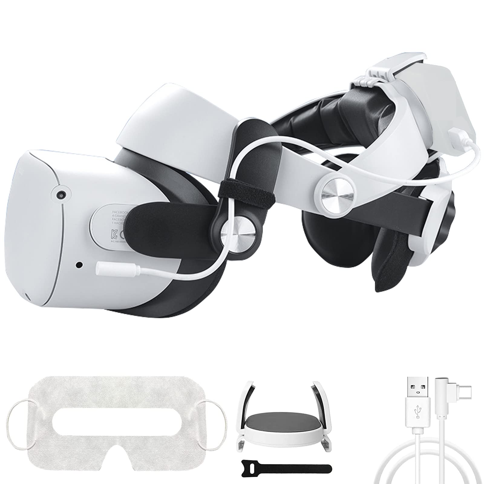 Head Strap Oculus Quest 2 Elite Strap with External Battery Pack Holder for Enhanced Playtime VR Head Strap Replacement Oculus Quest 2 Comfort Strap with Disposable VR Mask Set