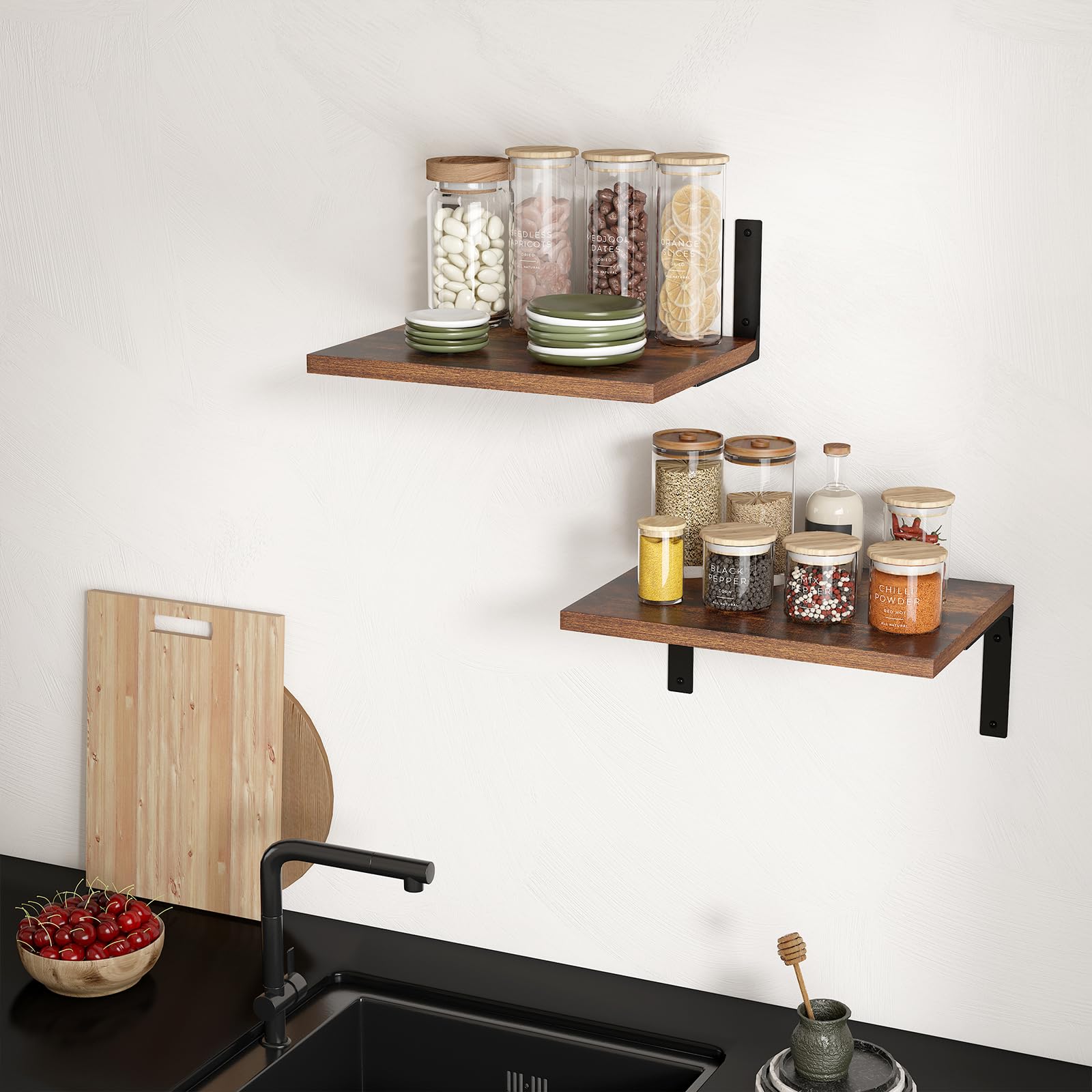 Inforth Floating Shelves for Wall Display, 12” Deep Wall Mounted Shelves for Living Room, Bedroom, Kitchen, Office Decor, Modern Hanging Bookshelf, Storage and Display Shelf Set (Rustic Brown)