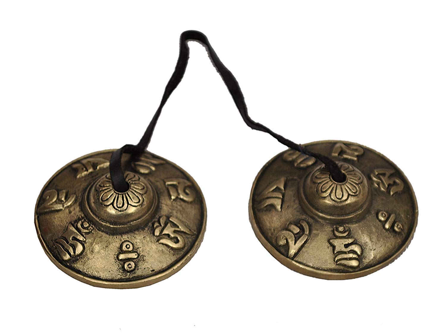 Hand Tuned Meditation Tibetan Tingsha Cymbals Bell - Musical Instruments Manjeera - Traditional Percussion Instrument Indian folk devotional music -OM Mane Padme Hum Symbols Embossed