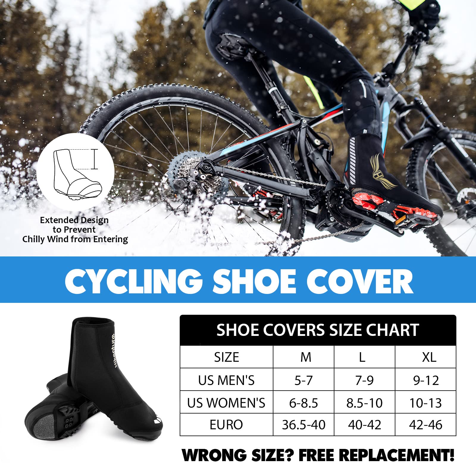 Hikenture Cycling Shoe Covers, Water-Resistant Cycling Overshoes for Winter