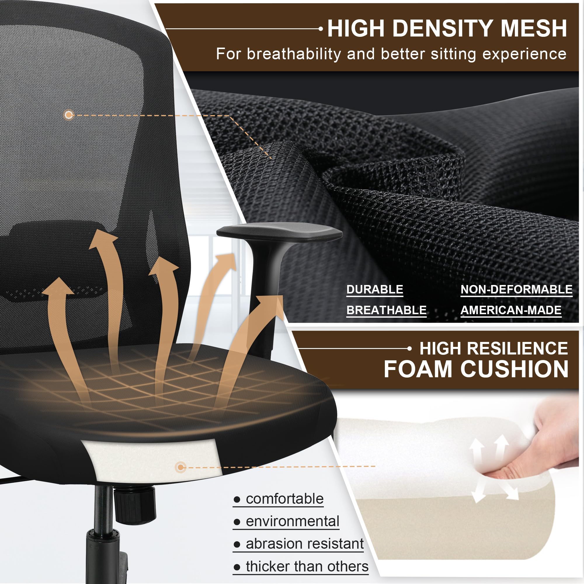 Modern Ergonomic Swivel Computer Office Desk Chair with Adjustable Height Lumbar Support for Home Study