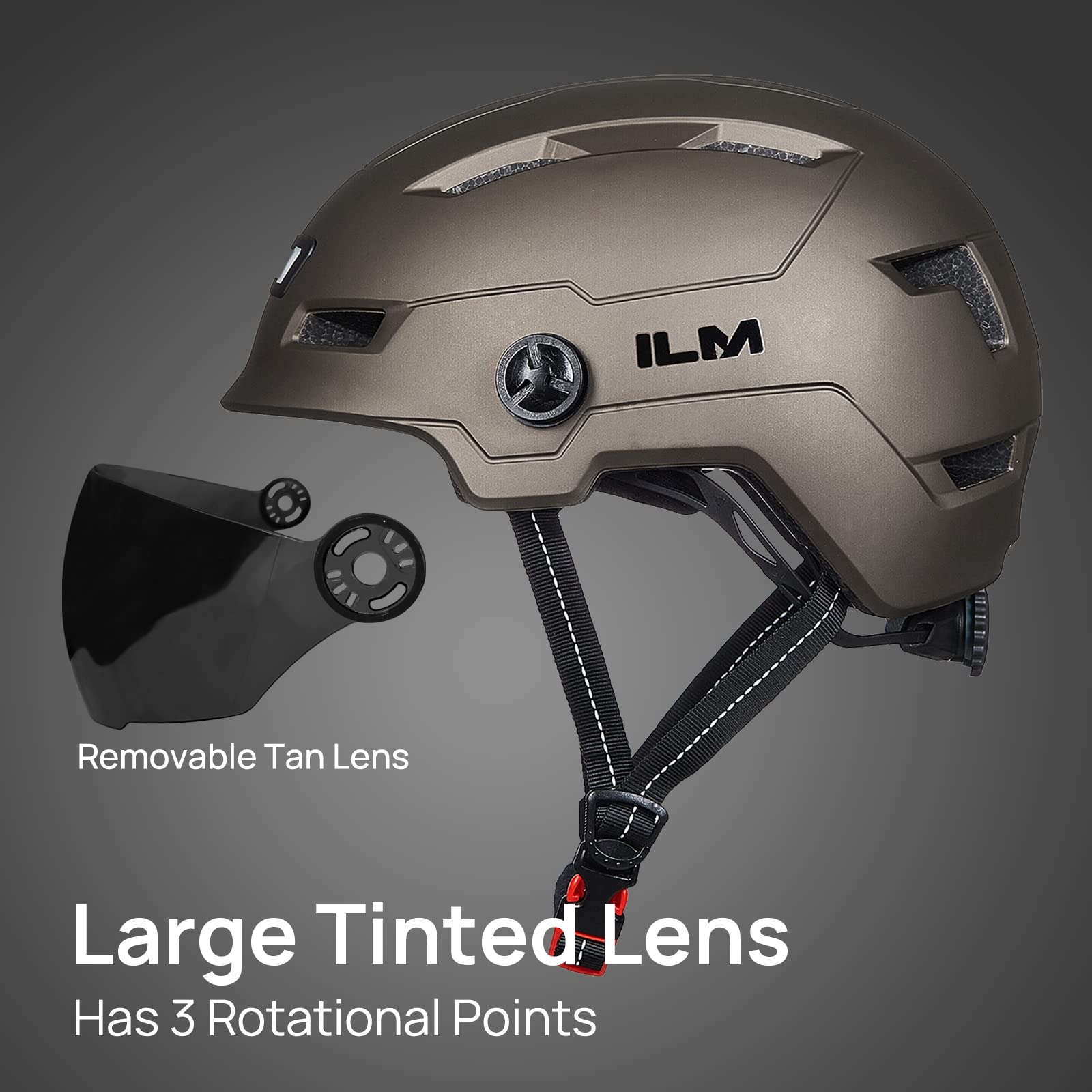 ILM Adult Bike Helmet with USB Rechargeable LED Front and Back Light Mountain&Road Bicycle Helmets for Men Women Removable Goggle Cycling Helmet E3-10L(Titanium, Small/Medium)