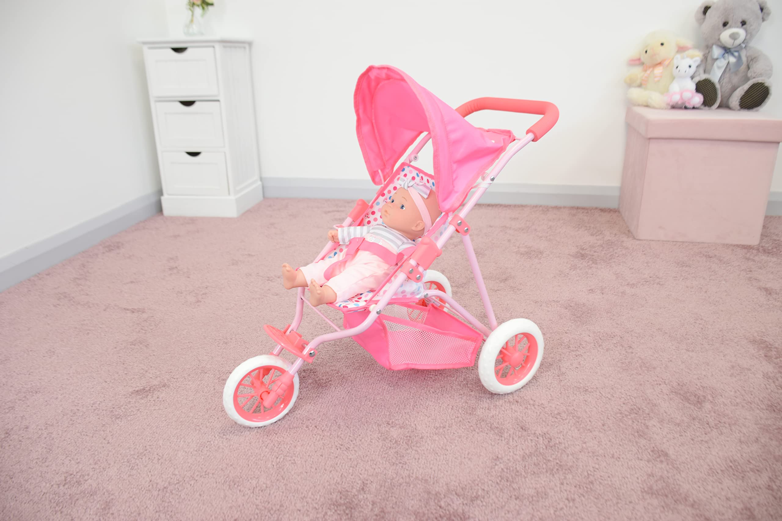 KOOKAMUNGA KIDS Baby Doll Stroller - Foldable Baby Stroller for Dolls - Play Stroller & Jogger w/Retractable Canopy Doll Footrest and Soft Grip Handle - Ideal for Baby Dolls up to 18" - Pink Unicorn