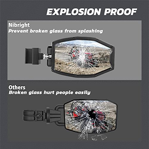 UTV Side View Mirrors, Nibright Ranger Side Mirrors Aluminum w/LED Lights Compatible with Polaris Ranger General, Can Am Defender Maverick Trail, Work with Pro-Fit Cab