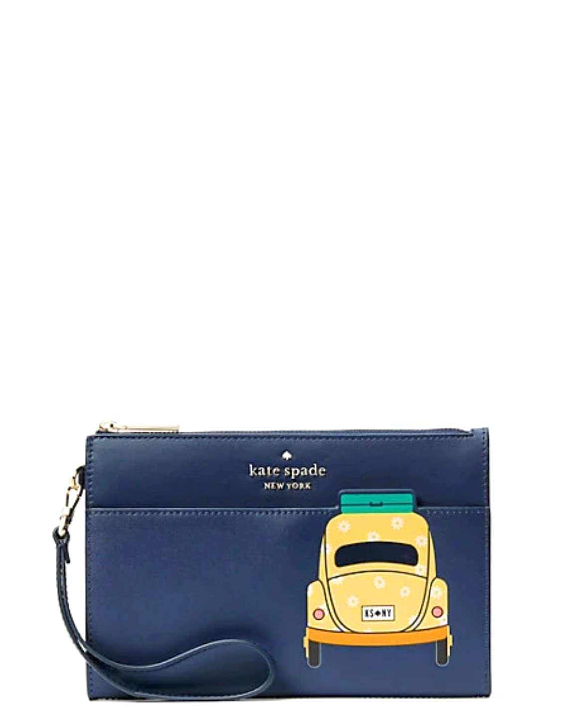 KATE SPADE BEEP MEDIUM WRISTLET CARD HOLDER WALLET BUG YELLOW CAR BLAZER BLUE MULTI