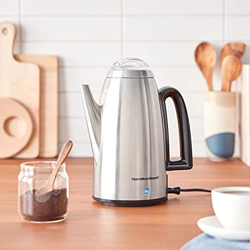 Hamilton Beach 12 Cup Electric Percolator Coffee Maker with Cool Touch Handle, Vintage Spout, Stainless Steel