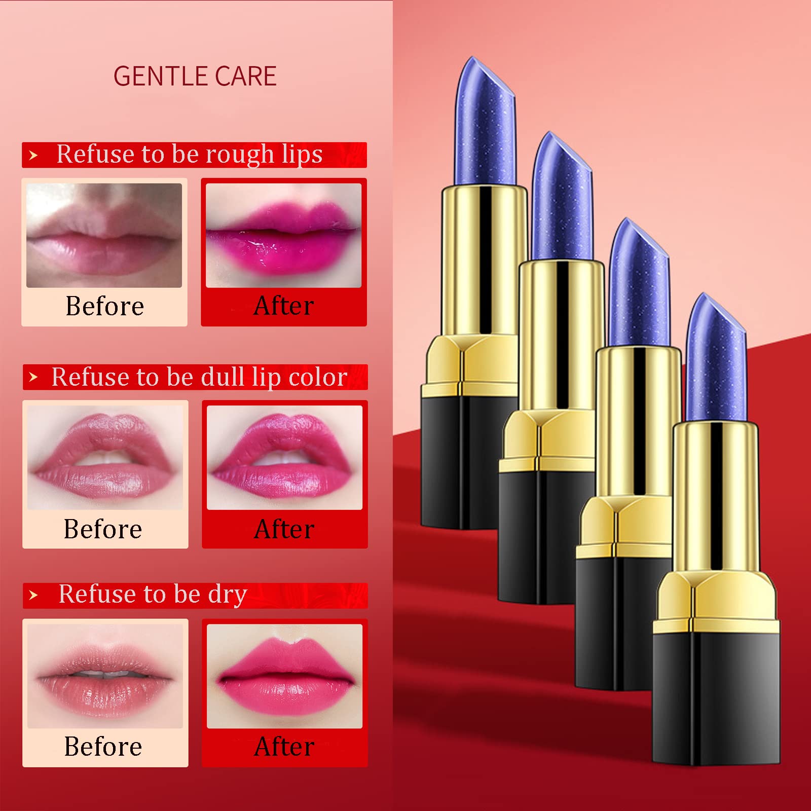 Gireatick 2Pcs Magic Color Change Lipstick Set, Blue Changed into Pink Lip Gloss, Moisturizer Long Lasting Nutritious Lip Balm for Women Girls