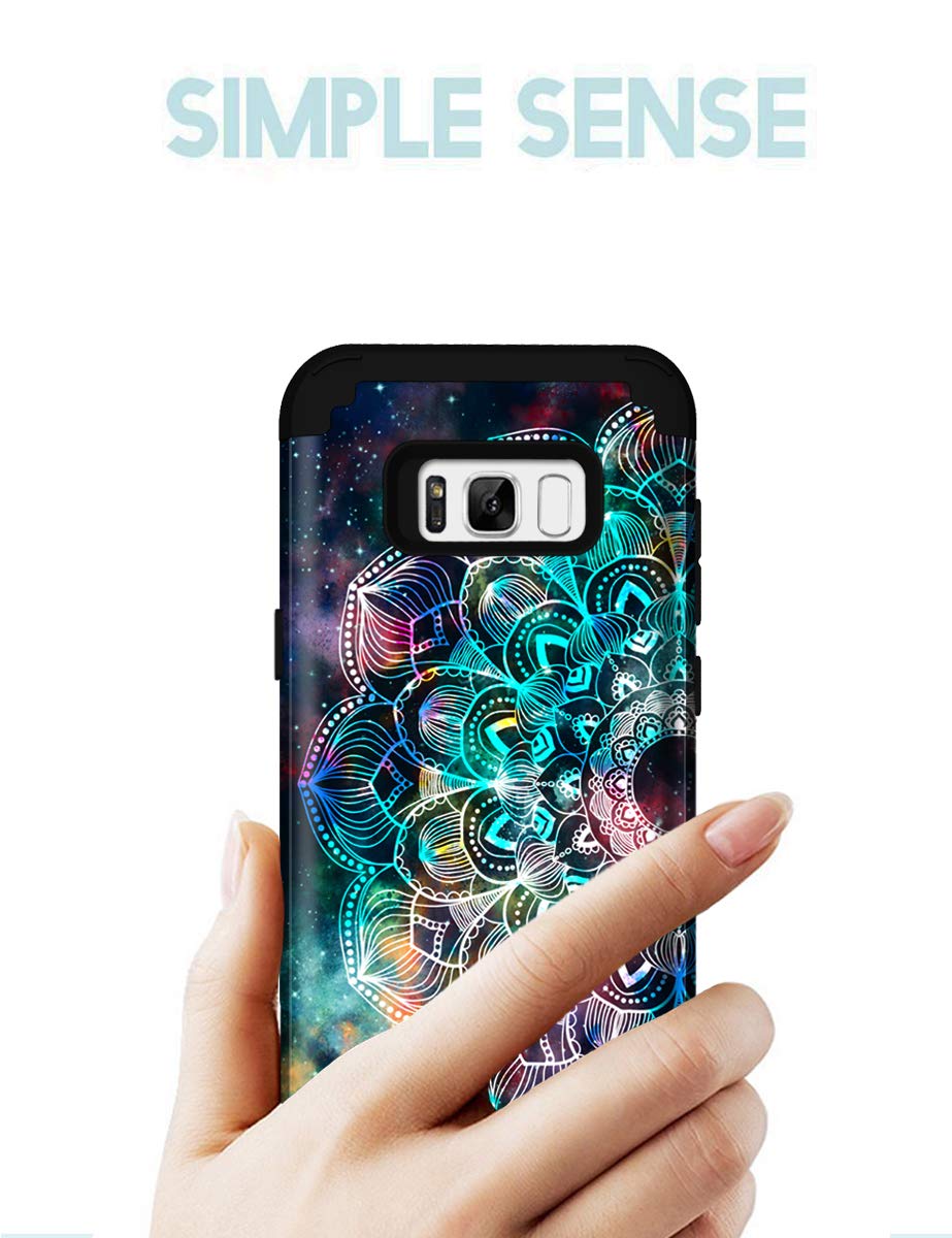 Hocase Galaxy S8 Case, Heavy Duty Protection Shock Absorbing Silicone Rubber Bumper+Hard Plastic Shell Hybrid Dual Layer Protective Case for Samsung Galaxy S8 (SM-G950U) 5.8" 2017 - Mandala in Galaxy