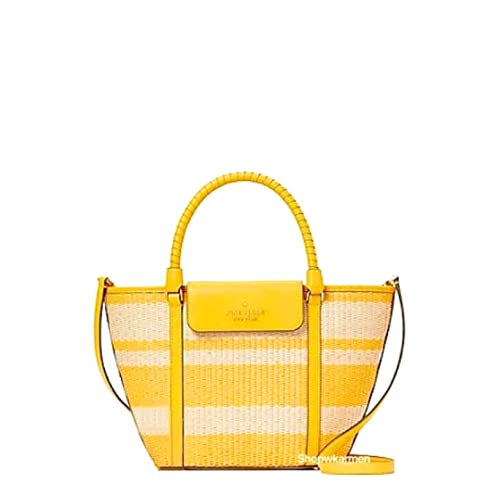 kate spade Cruise Medium Striped Straw Tote Crossbody Bag, Mango Ice Yellow