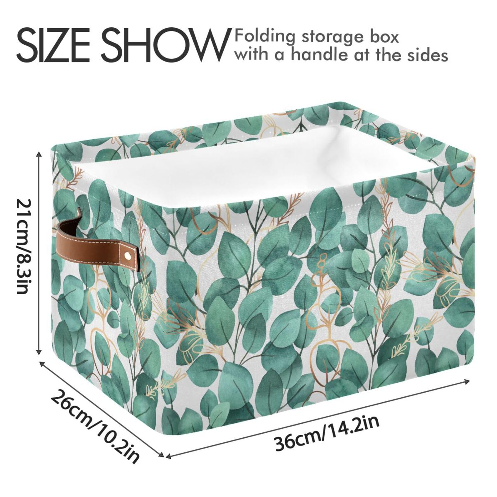Green Leaves Storage Basket Bins Sturdy Toy Storage Organizer Bins Laundry Basket with Handles for Bedroom Office Clothes Pet Nursery Living Room,1 pcs