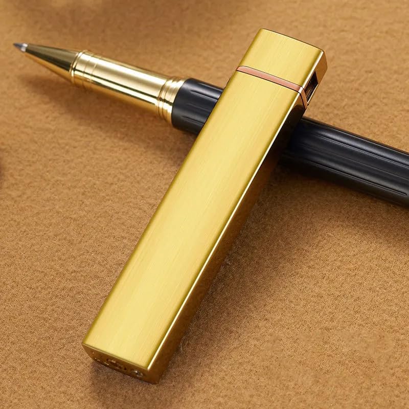 Gold Metal refillable Lighter (No Butane Included) Metal refillable Lighter (No Butane Included) Vintage Lighter Slim Flame Lighter, Metal Drawing Lighter, Wheel Flint Ignition Portable Slim Lighter
