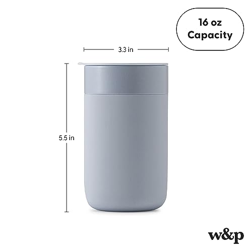 W&P Porter Ceramic Mug w/ Protective Silicone Sleeve, Blush 16 Ounces | On-the-Go | No Seal Tight | Reusable Cup for Coffee or Tea | Portable | Dishwasher Safe
