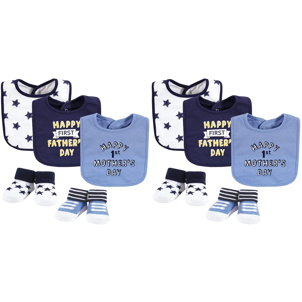 Hudson Baby Unisex Baby Cotton Bib and Sock Set, Boy Mothers Fathers Day, One Size (Pack of 2)