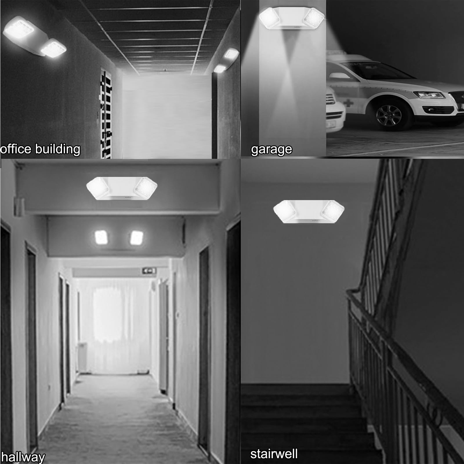 Led Emergency Lights with Battery Backup 12 Pack, Commercial LED Emergency Light for Home Power Failure & Business, Adjustable Dual Head Emergency Light, Indoor Emergency Lighting AC110V-277V