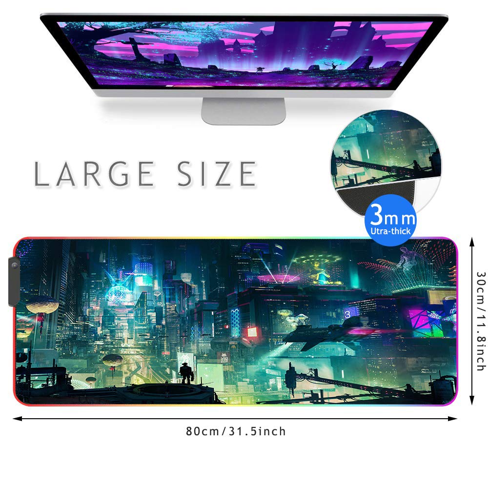 Imegny Mouse Pad RGB, XL Led Mouse Mat, 10 Light Modes with Non-Slip Rubber Base Computer Keyboard Mat for Gaming, MacBook, PC, Laptop, Desk