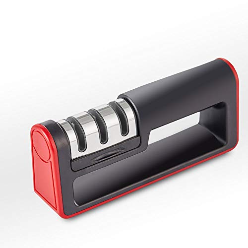 Hao-zhuokun Sharp Knife Sharpener - Professional 3 Stage Knife Sharpener Anti Slip,for Sharpening Kitchen Knives,Tungsten Steel,Diamond,Ceramics (Red)