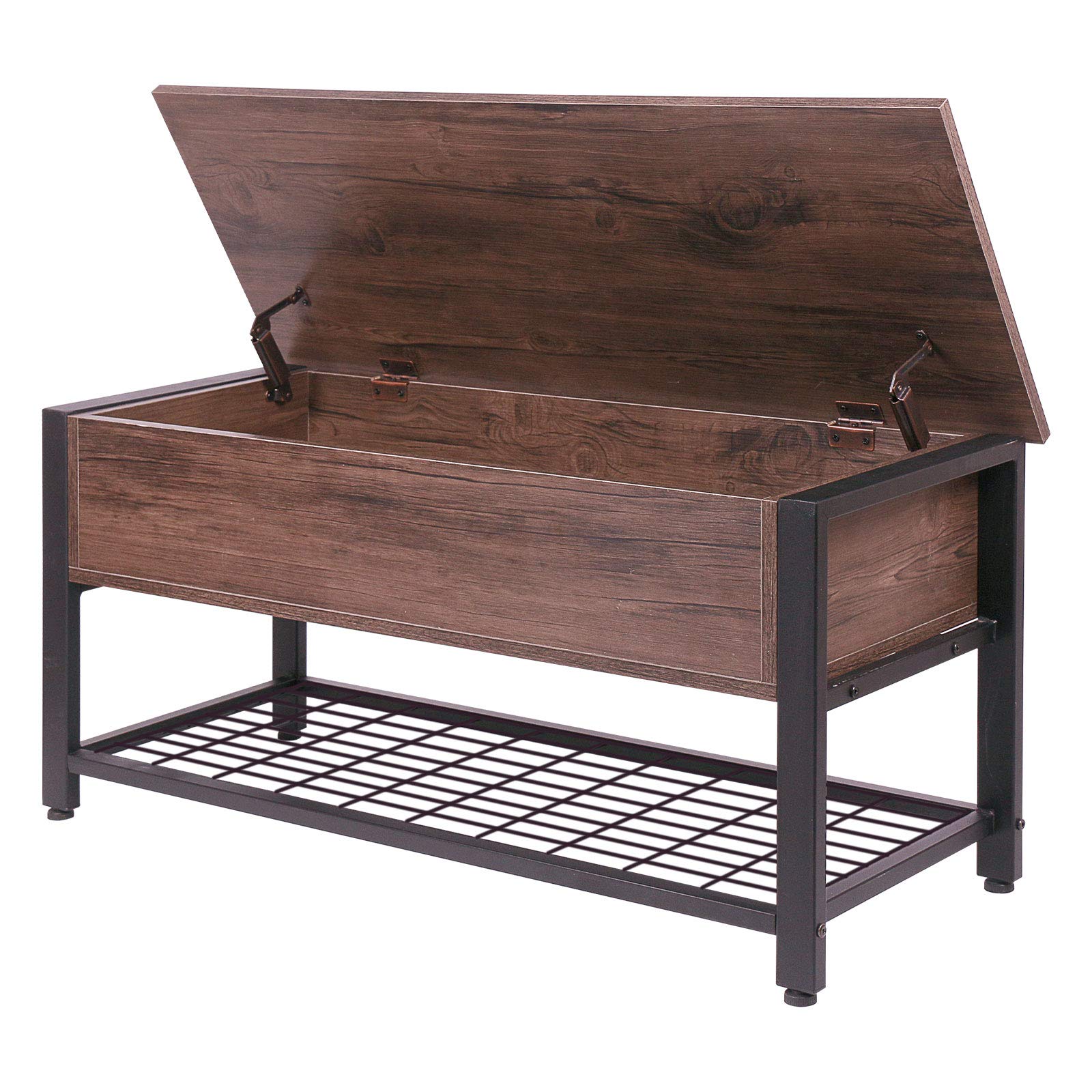 HOMEKOKO Industrial Storage Bench, Entryway Lift Top Shoe Storage Bench in Dining Room, Hallway, Living Room Metal Frame (Rustic Brown)