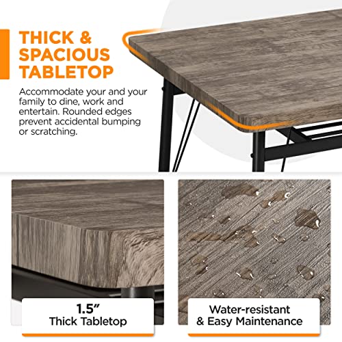 Yaheetech Dining Table Set for 6 Kitchen Table Set with Chairs and Bench 6 Piece Dining Set with 2 Storage Racks, Protective Foot Pads for Dining Room, Kitchen and Apartment, Drift Brown