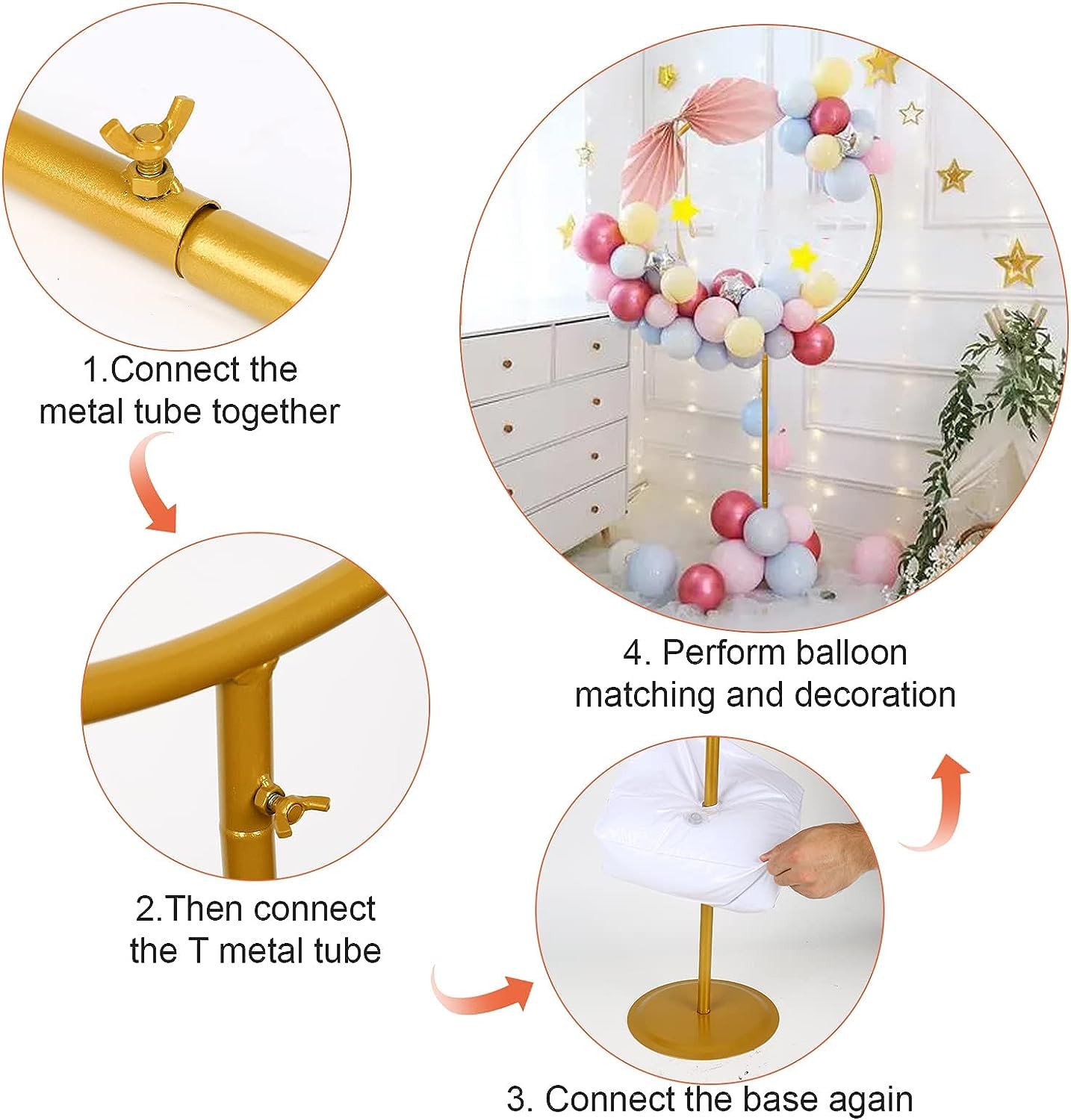 gooatry Metal Round Backdrop Stand,Gold Balloon Arch Stand, Balloon Circle Frame, Round Balloon Column,Arch Photography Backdrop Stand for Wedding,Party,Birthday,Event Decor,(1.7M5.6FT) 1pack