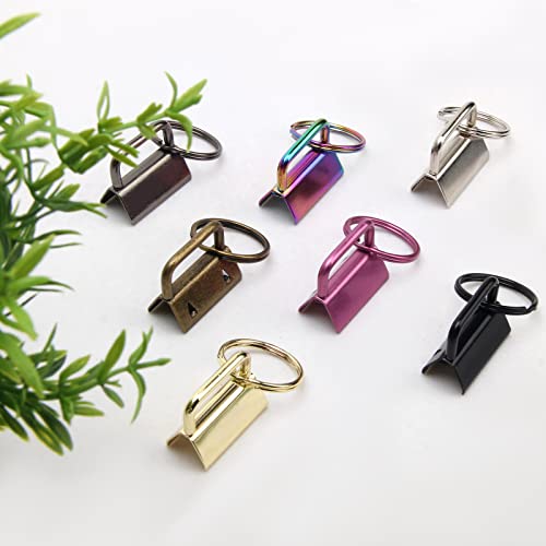 Wiwaplex Key Fob Hardware Set 1 Inch Key Fob Hardware Kit 42Pcs 7 Color Wristlet Keychain Hardware with Key Ring for Wristlet Keychain, Key Lanyard and Key Chain Making Hardware Supplies
