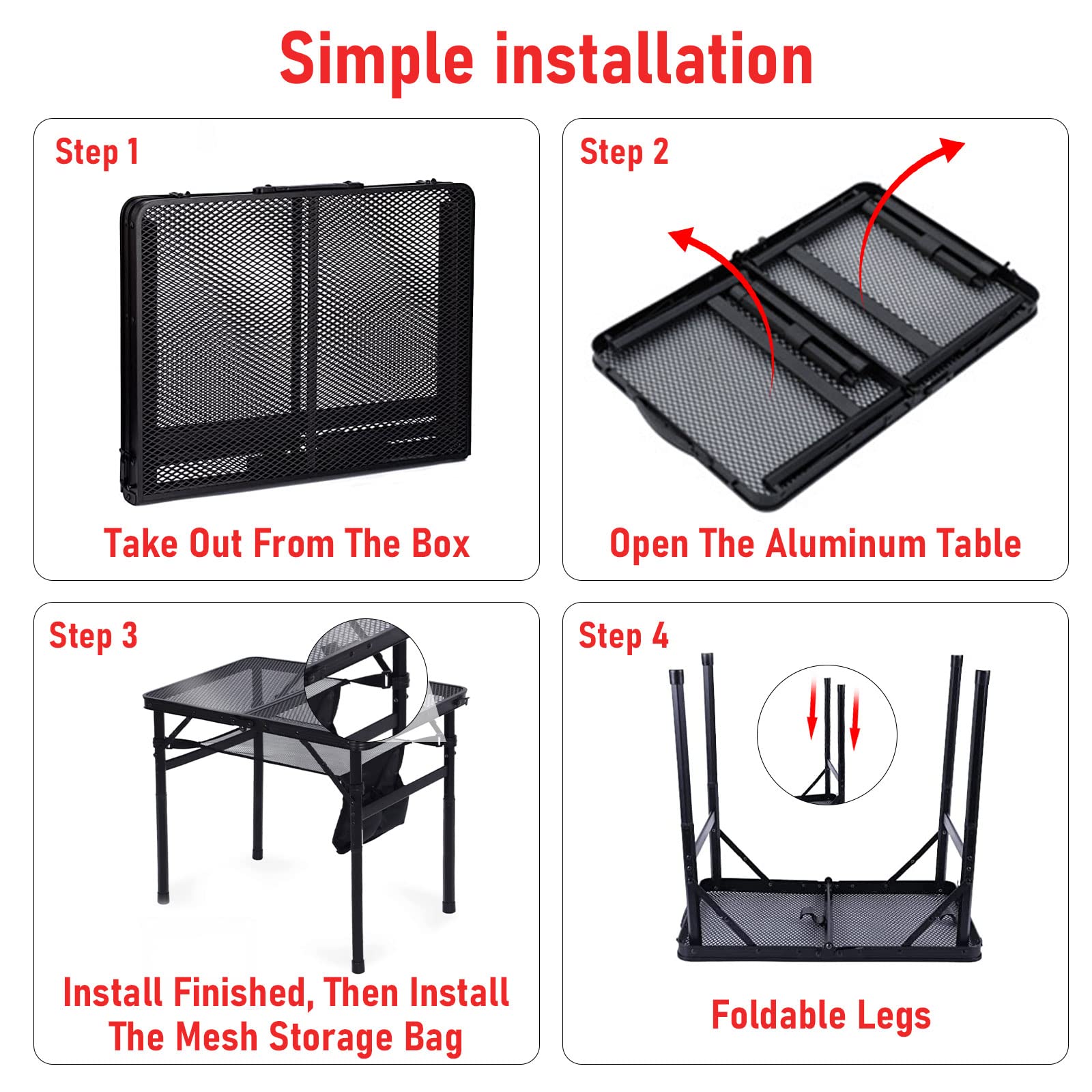Kweetle Foldable Camping Table, Aluminum Camp Grill Table Height Adjustable, Portable Table with Mesh Bag, Picnic Tables for Outdoors, RV, BBQ, Garden, Cooking, Beach (35.4" x 23.6" x 26.4")