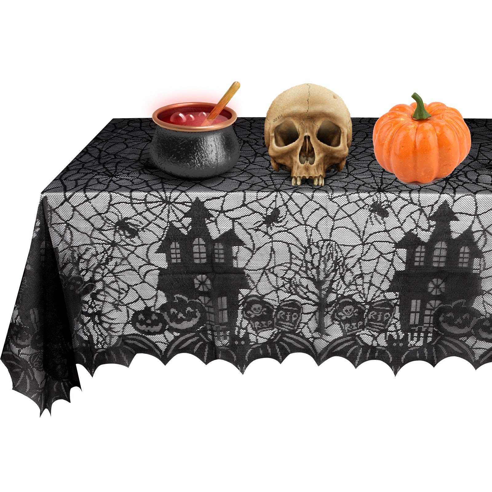 HOVEOX 1 Pack Halloween Tablecloth Halloween Spider Web Tablecloth Table Cover Black Lace Spider Web Table Cover for Halloween Party Decorations