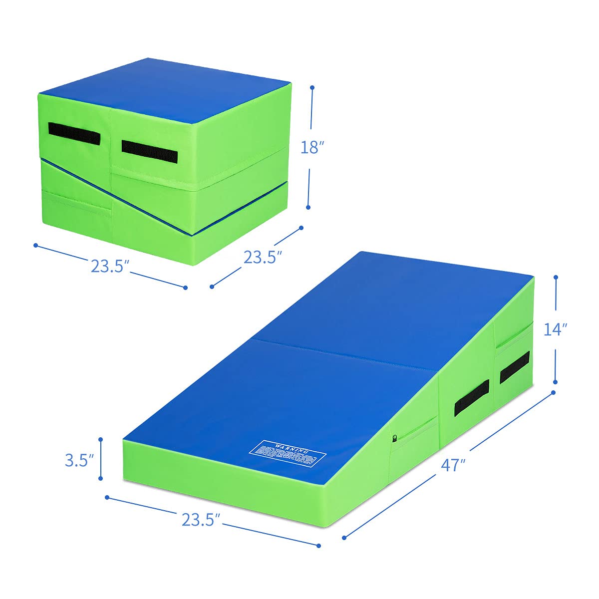 HUEFORA Wedge Shape Gymnastics Incline Mat Folding Fitness Tumbling Mat for Gymnastics Gym Tumbling, Practice & Exercise