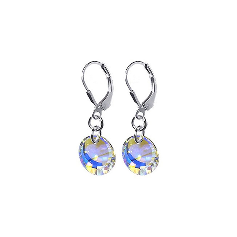 Gem Avenue Sterling Silver Made with Swarovski Elements Clear AB Crystal Disc Handmade Drop Earrings