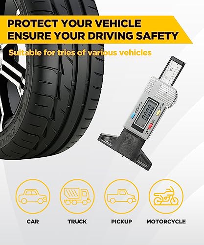 YAKEFLY Tire Tread Depth Gauge,LCD Display Tire Thread Measuring Gauge Digital Tire Depth Gauge with Inch Millimeter Conversion,Tire Tread Gauge Tire Tread Depth Measuring Tool