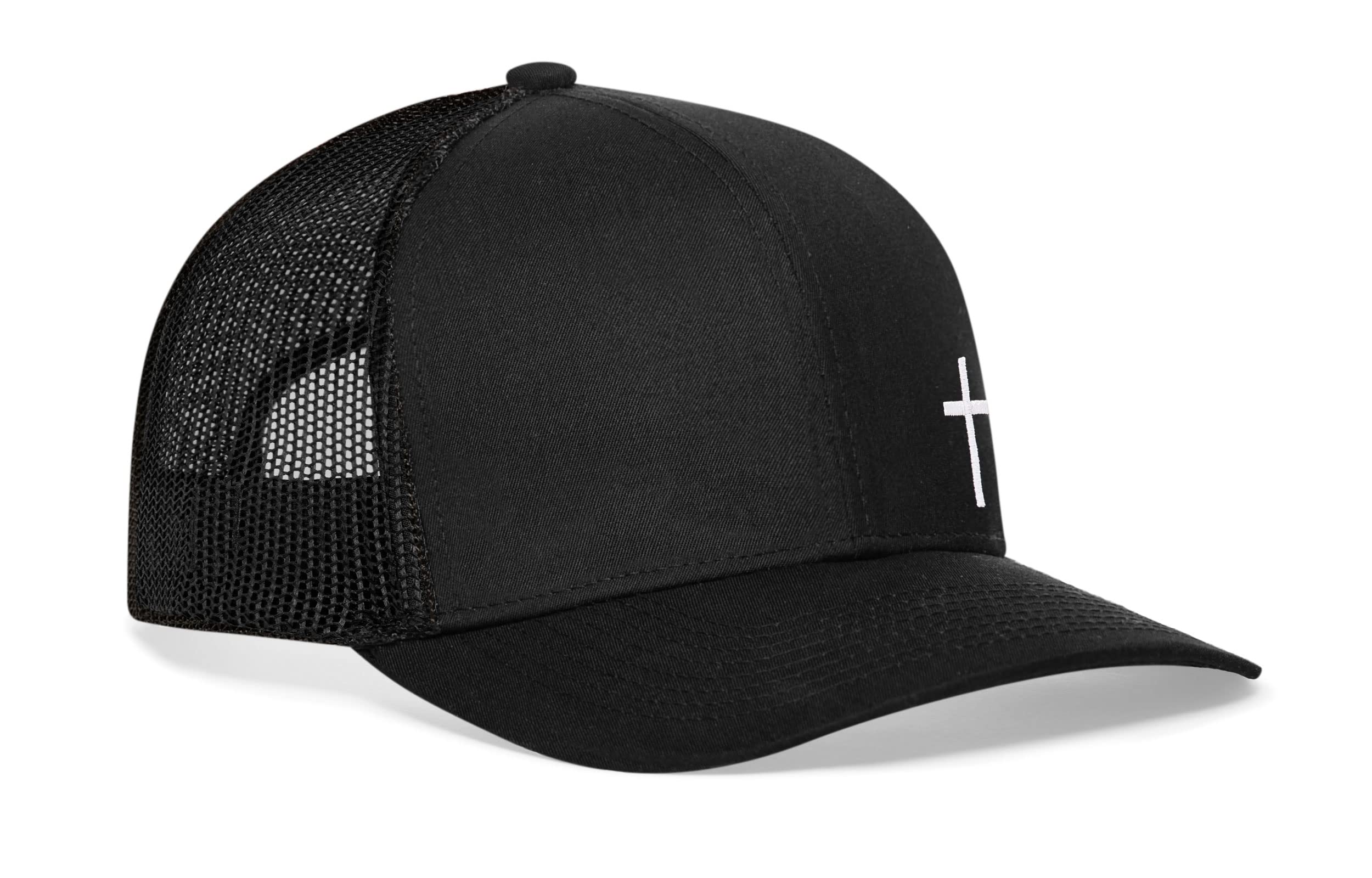 HAKA Embroidered Cross Trucker Hat for Men & Women, Black Baseball Cap, Mesh Snapback, Christian Jesus Cross Hat (Black)