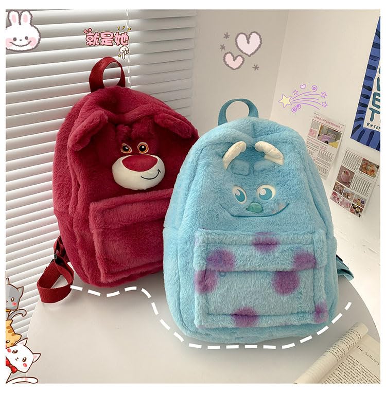 HOKMAH Kawaii Fuzzy Backpack Daypack, Cute Y2K Fluffy Animals Design Chic Cartoon Furry Daypack Bookbag Daily Use Shoulder Bag (blue)