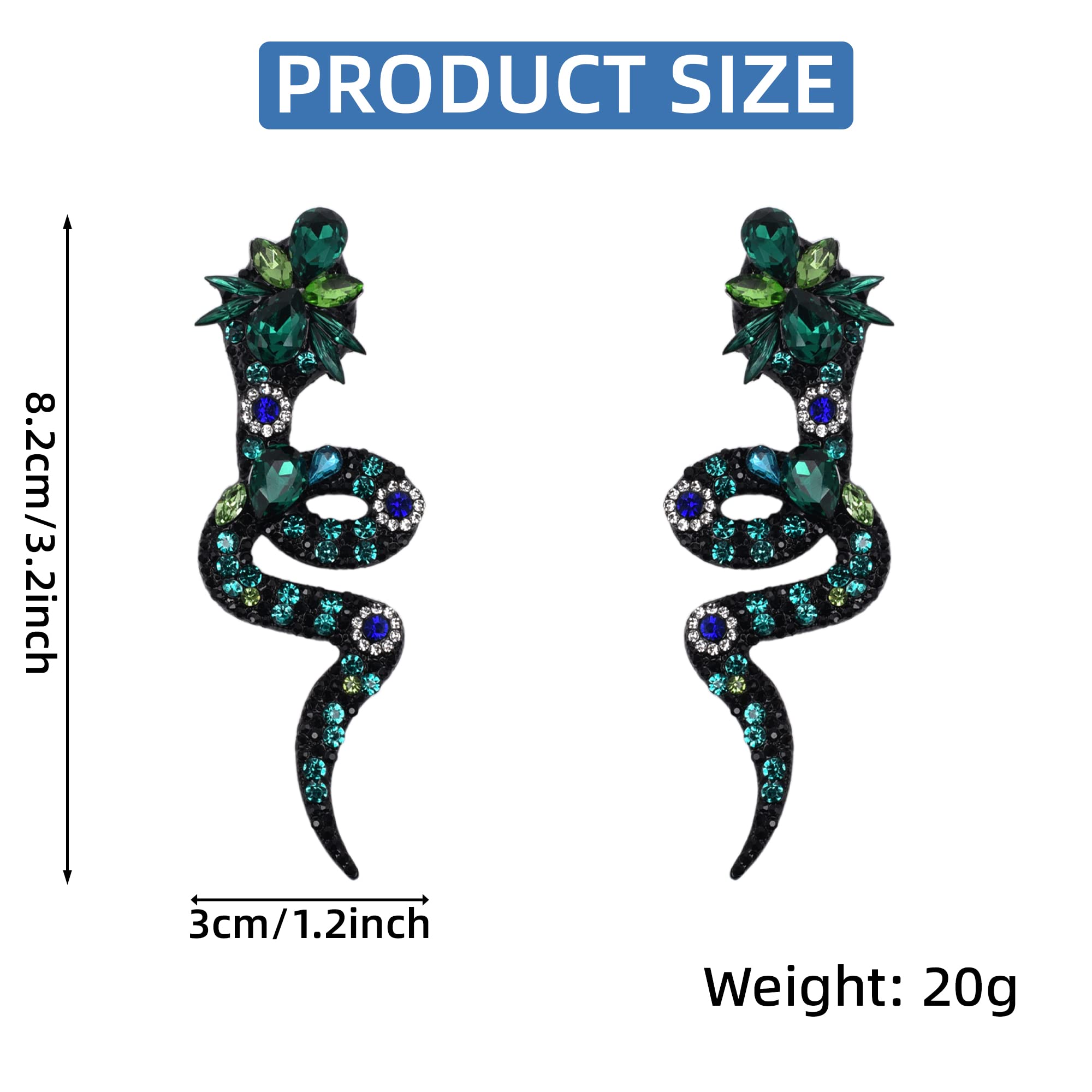 LEE&RO Statement Snake Earrings Rhinestone Snake Jewelry Crystal Earrings Retro Vintage Earrings Green Statement Earrings