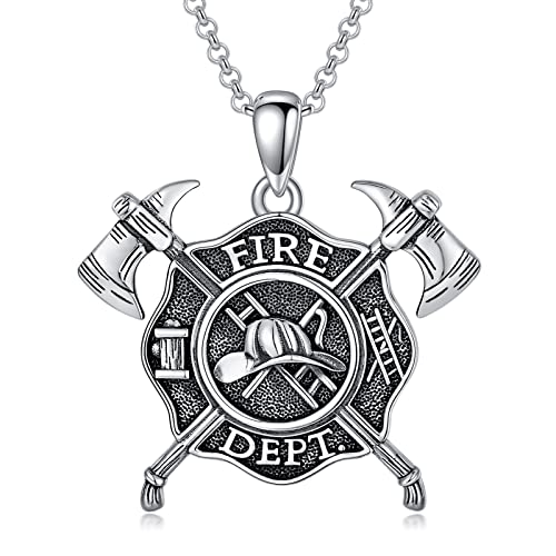 LEECCI Father’s Day Gifts for Dad Firefighter Necklace 925 Sterling Silver Fire Dept Pendant Firefighter Department Jewelry Gifts for Men Women Boys Firefighters