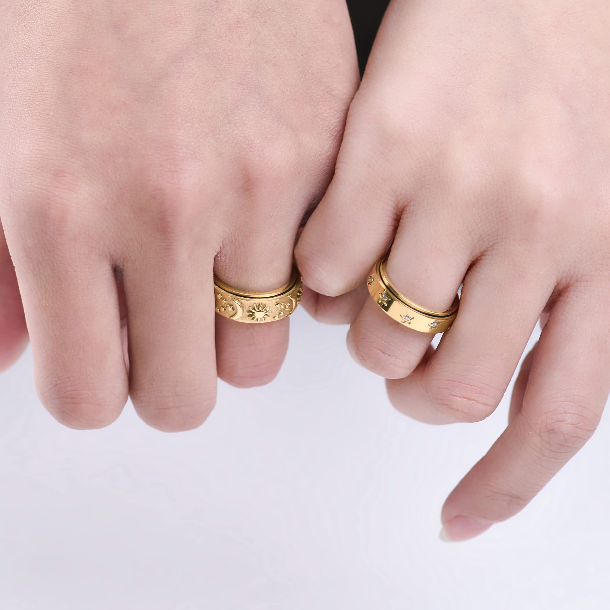 JINEAR Anxiety Fidget Rings for Women Men 18K Gold Plated Relieving Spinner Spinning Bands Star Sun Ring Size 10