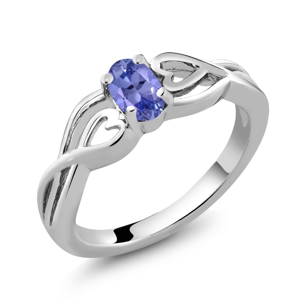 Gem Stone King 925 Sterling Silver Blue Tanzanite Engagement Ring For Women (0.45 Cttw, Gemstone Birthstone, Oval 6X4MM, Available In Size 5,6,7,8,9)