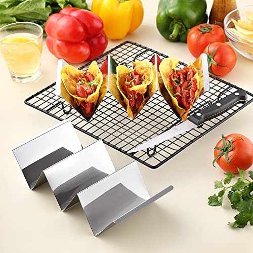 Taco Holder Stands Set of 4 β 2PCS Stainless Steel Taco rack tray and 2PCS Steak Knives β Perfect Combination for Taco Tuesday & Taco Bar - Dishwasher & Microwave Safe