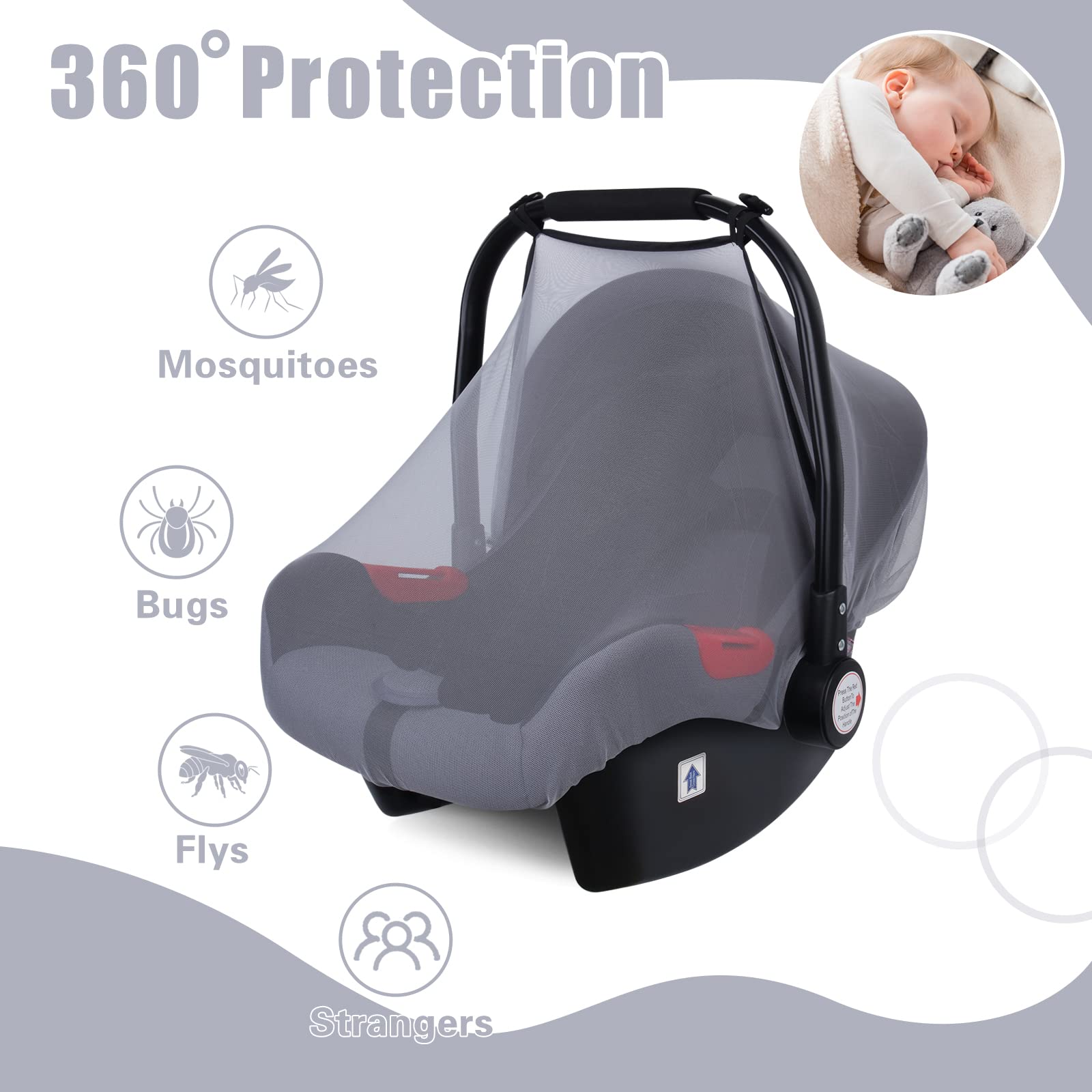 Mosquito Net for Baby Car Seat Stroller, Mesh Insect Nets Bugs Netting, Breathable Infant Carseat Canopy Carrier Cover, Universal Fit, Portable, Durable (White)