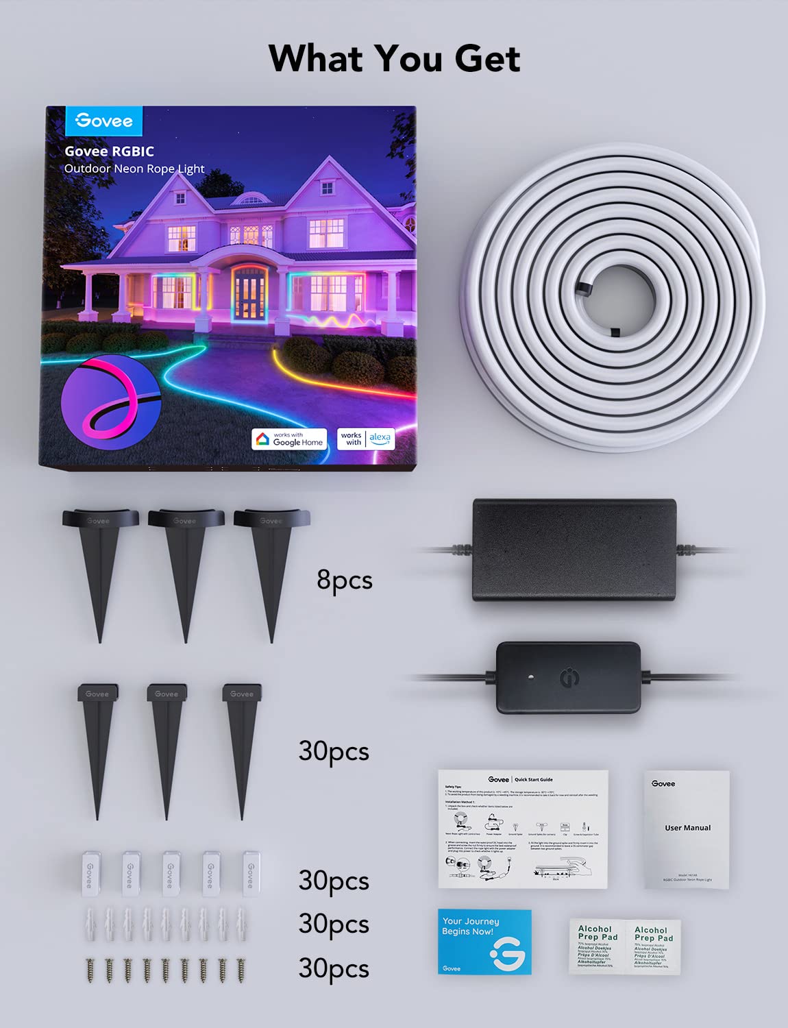 Govee Outdoor Neon Rope Lights, 32.8ft RGBIC IP67 Waterproof Patio Decorations with 64 Scene Modes, Music Sync, Flexible LED Outdoor Lights, Holiday Lights Work with Alexa, Google Assistant