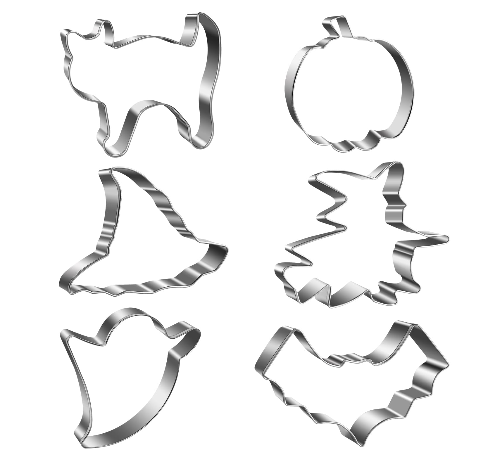 Halloween Cookie Cutters Set - Ghost, Pumpkin, Bat, Cat, Witch, Witch Hat - 6Pcs Halloween Cookie Cutters Large for Halloween Party - Cookie Cutters Halloween Shapes for Holiday Fall Baking