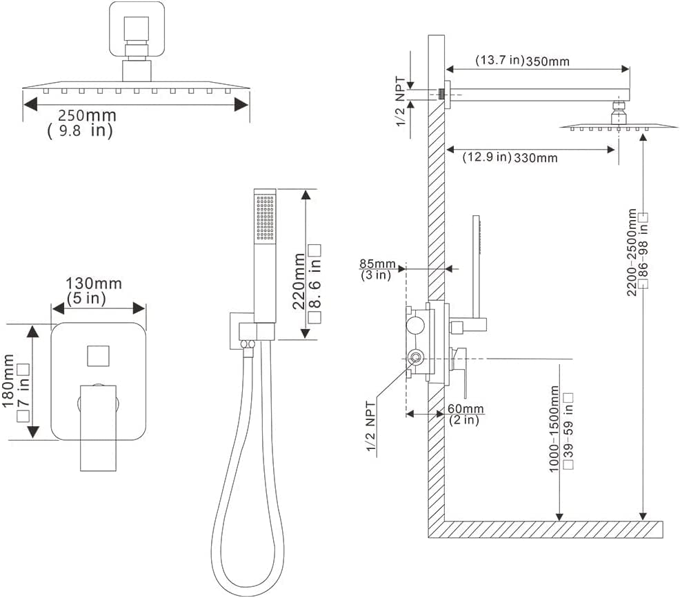 JingGang Brushed Nickel Shower System 10 Inch Bathroom Luxury Rain Mixer Shower Combo Set Wall Mounted Rainfall Shower Head and Handheld System Shower Faucet Rough-in Valve Body and Trim Included