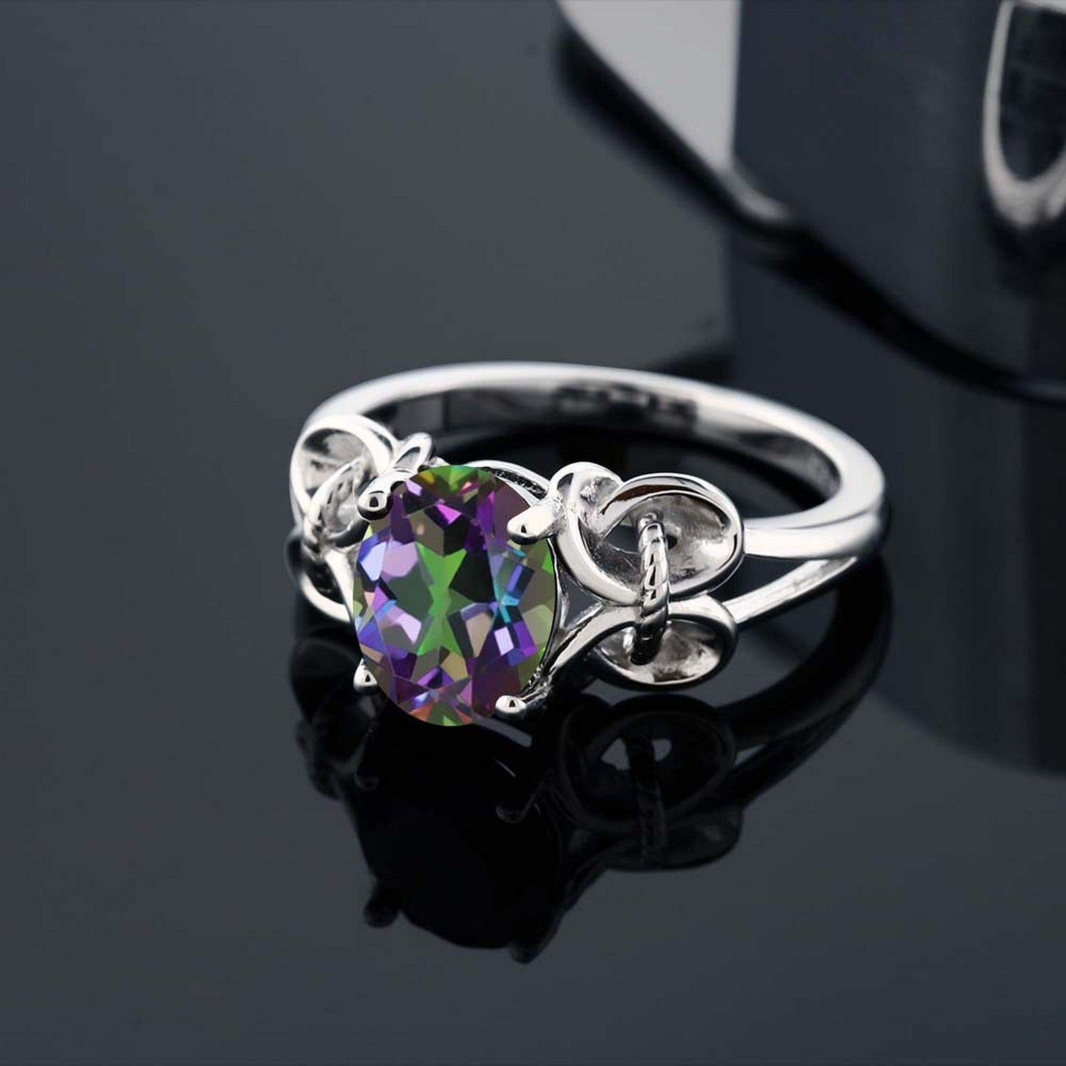 Gem Stone King 925 Sterling Silver Mystic Green Topaz Ring For Women | 2.30 Cttw | Oval 9X7MM | Gemstone Birthstone | Available In Size 5, 6, 7, 8, 9