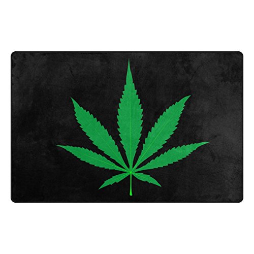 WOZO Green Marijuana Leaf Black Artwork Area Rug Rugs Non-Slip Floor Mat Doormats for Living Room Bedroom 60 x 39 inches
