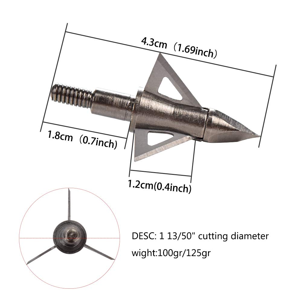 Hunter Ian Archery Broadheads 100 Grain Bowhunting Arrow Head 3 Fixed Blades 12 Pack for Crossbows Recurve Compound Bow Arrows