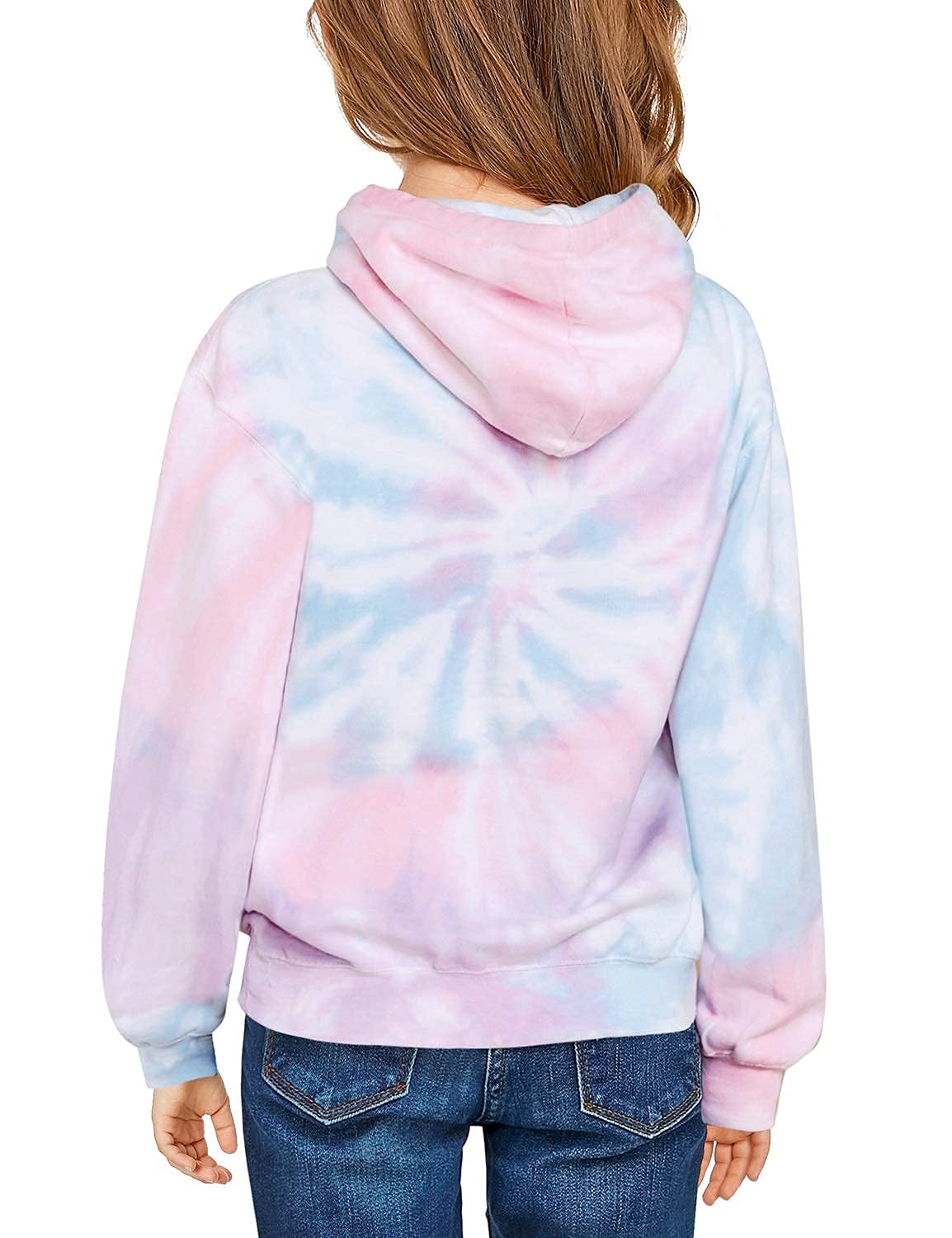 GRAPENT Casual Tie Dye Print Active Hoodie Long Sleeve Sweatshirts Pockets Pullover Tops Size X-Large 10-11