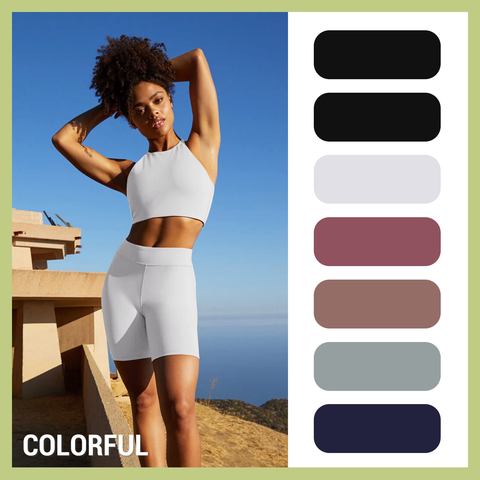 iceROSE 7 Pack Biker Shorts for Women, 8" High Waisted Soft Workout Shorts Black Yoga Athletic Shorts