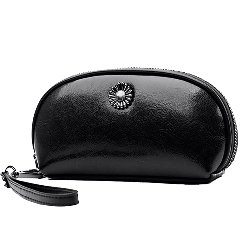 Lecxci Womens Wristlet Clutch Purse Leather Cell Phone Wallet Handbag Zip Around Wallets With Credit Card Holder (Vintage -Black)