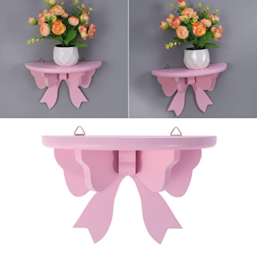 Zerodeko Floating Book Shelf Wood Wall Shelves Bow Shaped: Pink Wooden Floating Shelf Rustic Wall Display Shelf Flower Pot Holder for Room Home Wall Decor Hanging Wall Shelves