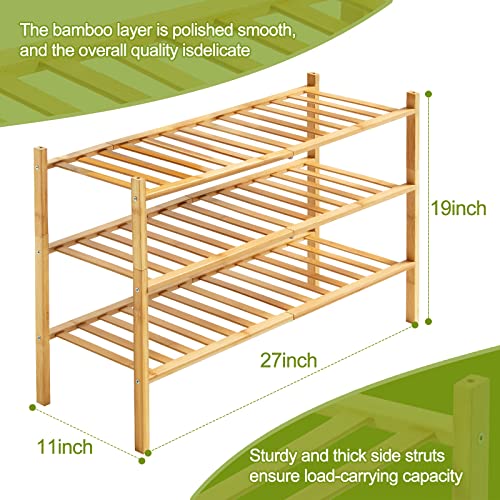 WANGMUXIA 3-Tier Bamboo Shoe Rack,Free Standing Shoe Racks Stackable Shoe Rack,Entryway,Hallway, Bathroom and Living Room,Multifunctional Bamboo Rack in Different Combinations (3-Tier)